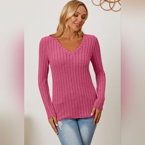 Basic Bae | Tops | Basic Bae Full Size Ribbed Vneck Long Sleeve Tshirt ...